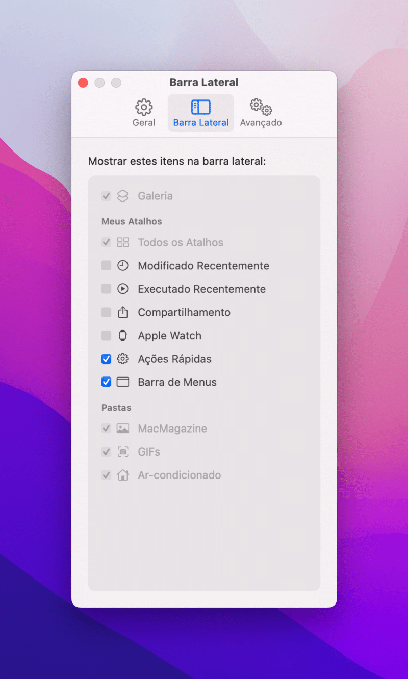 Como personalizar a barra lateral do app Atalhos [Mac] - MacMagazine