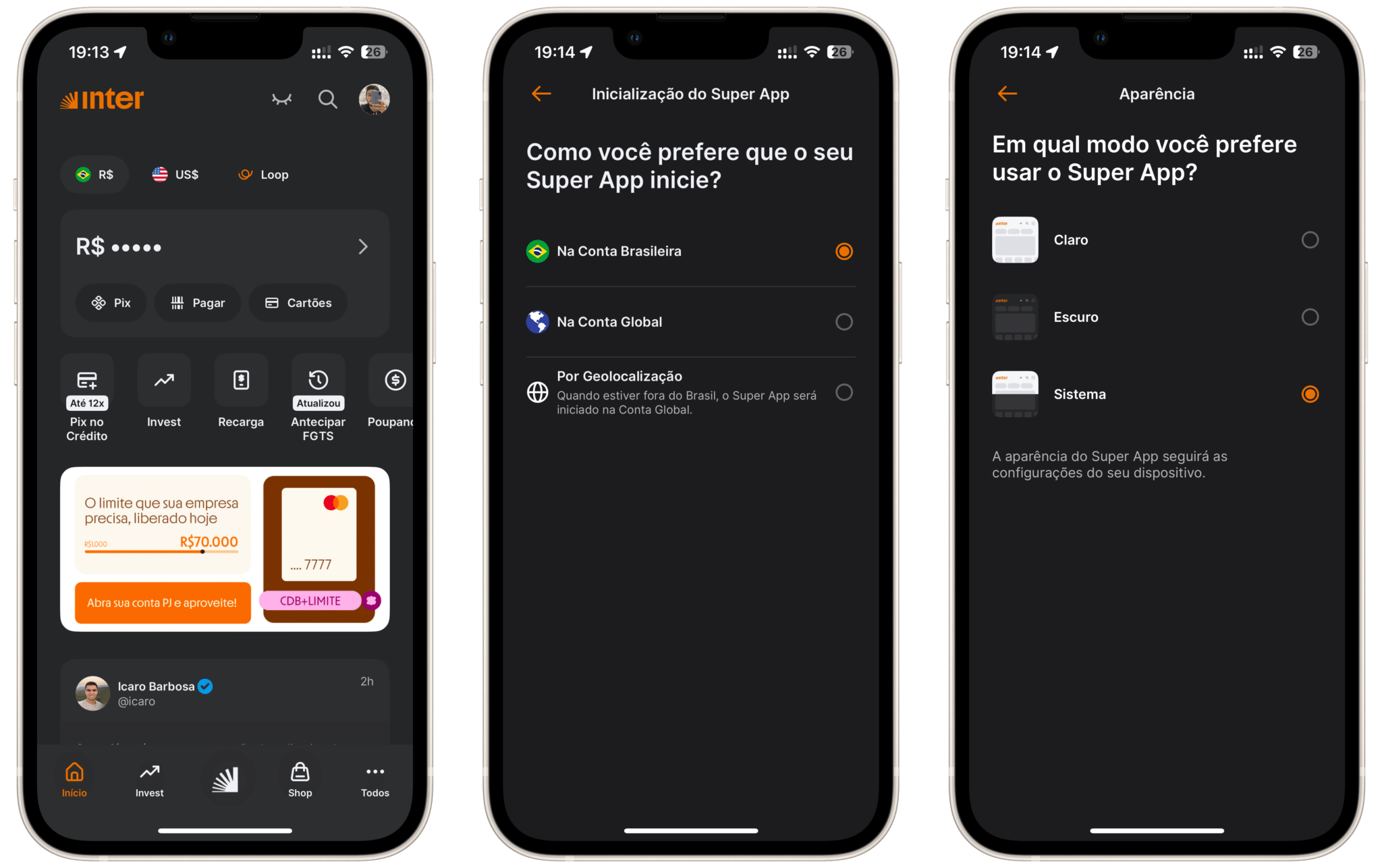App do Banco Inter ganha tema escuro, leitor de Pix aprimorado e mais ...